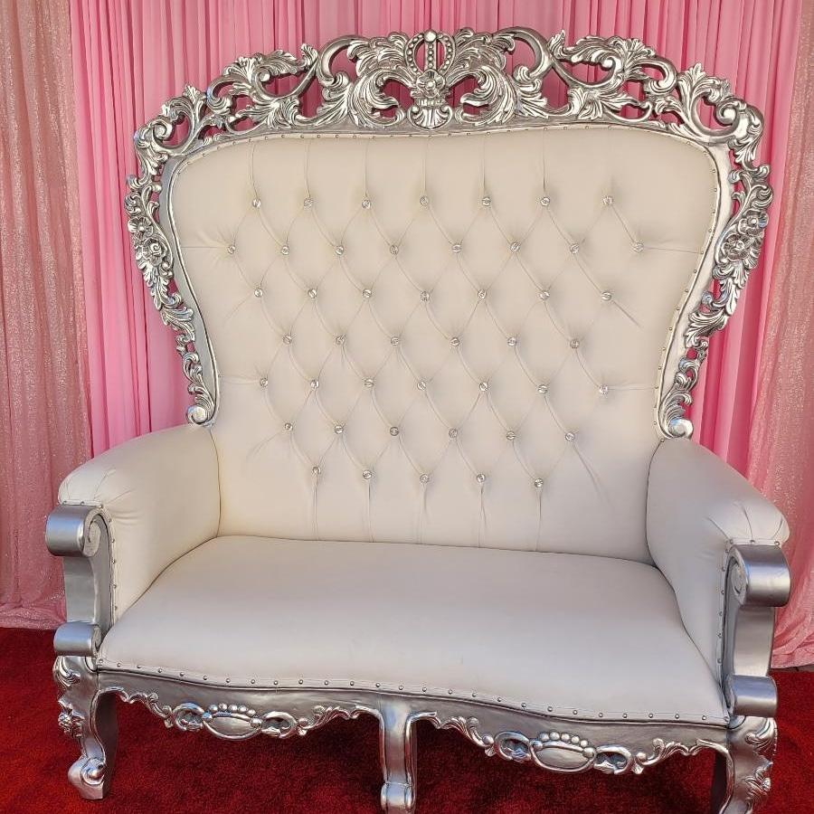 Double THRONE White & Silver – Lounge Party Rentals